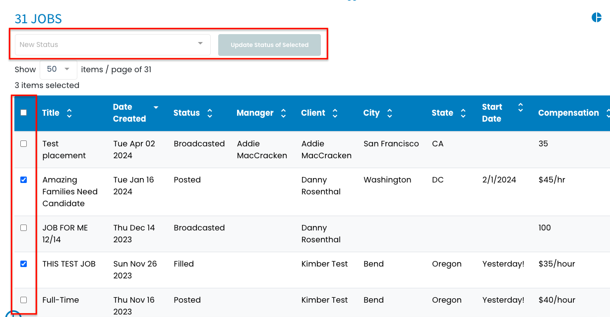 How To Bulk Update Placement Job Statuses